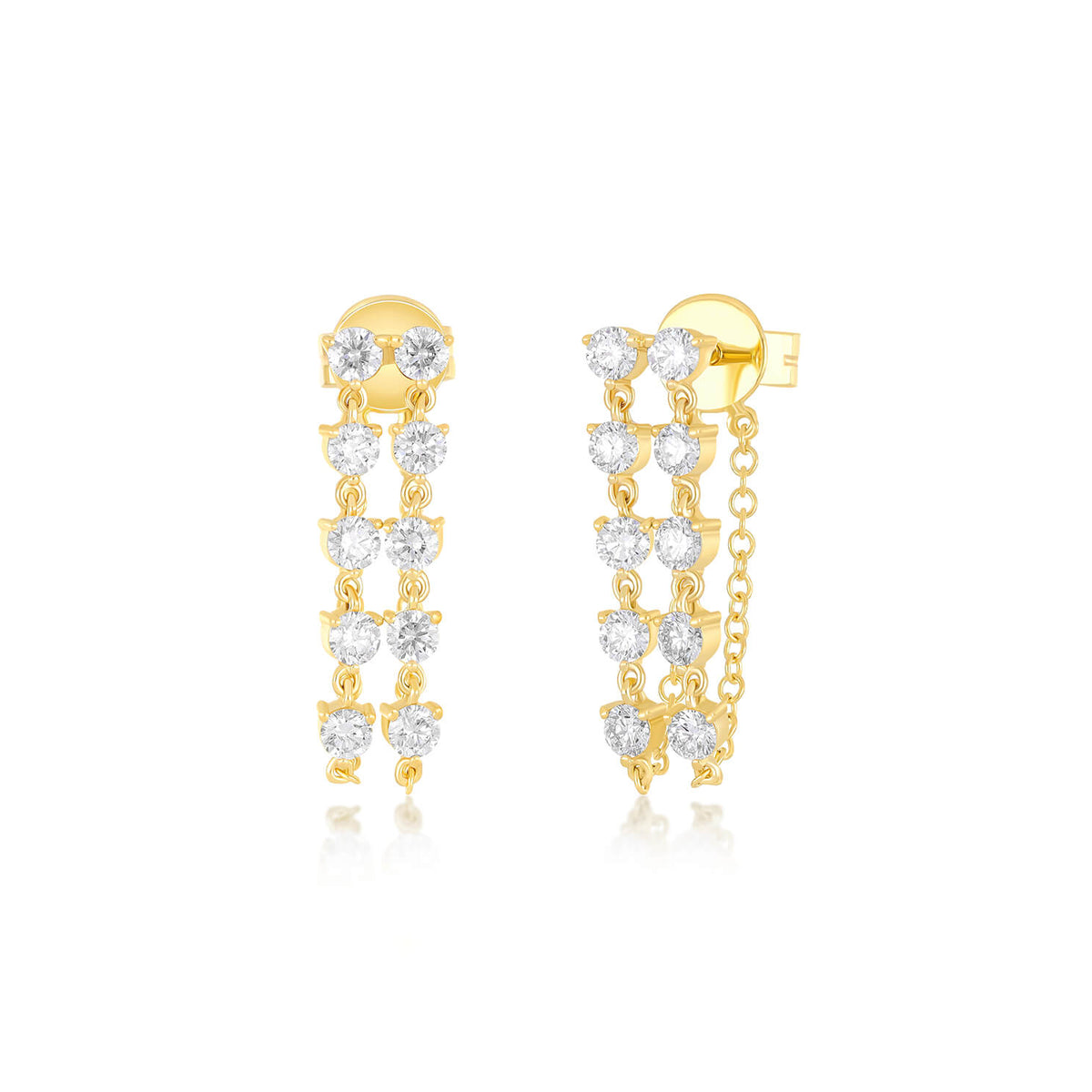 Double Multi Diamond Chain Stud Earring | 14k Gold | EF Collection — EF Collection®