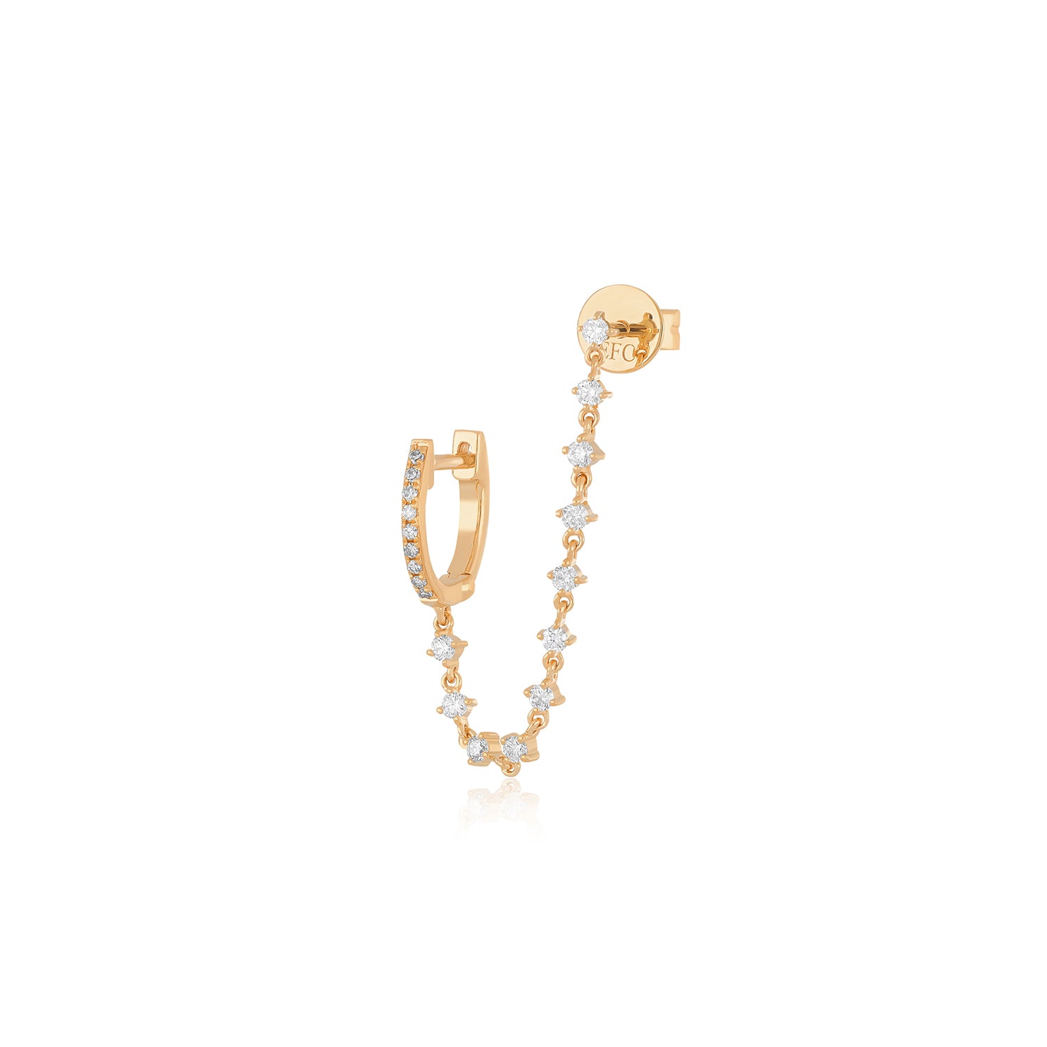 Diamond Mini Huggie & Prong Set Chain Stud Earring | 14k Gold | EF ...