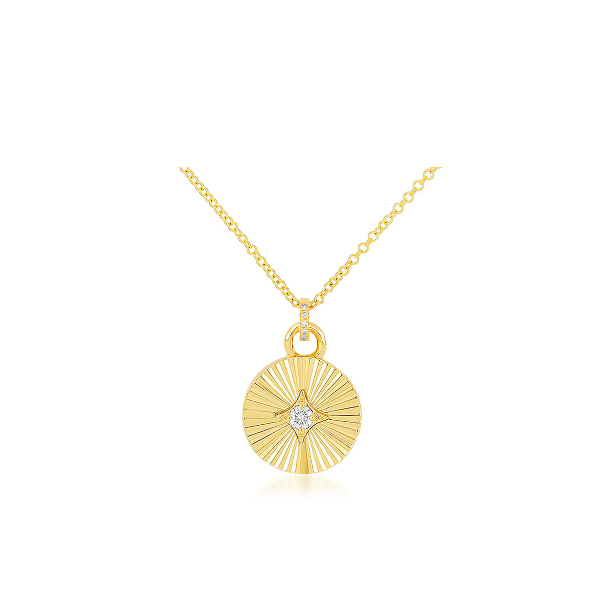 Gold & Diamond Fluted Disc Necklace | 14k Gold | EF Collection — EF Collection®