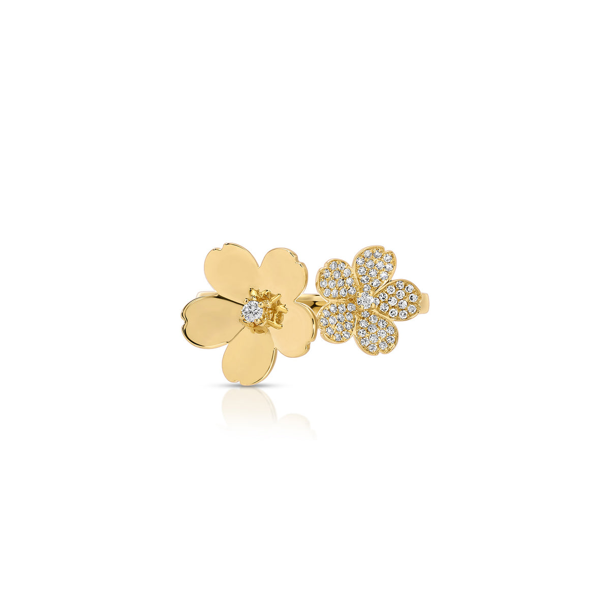 Diamond and Gold Double Cherry Blossom Ring | 14k Gold | EF Collection — EF Collection®