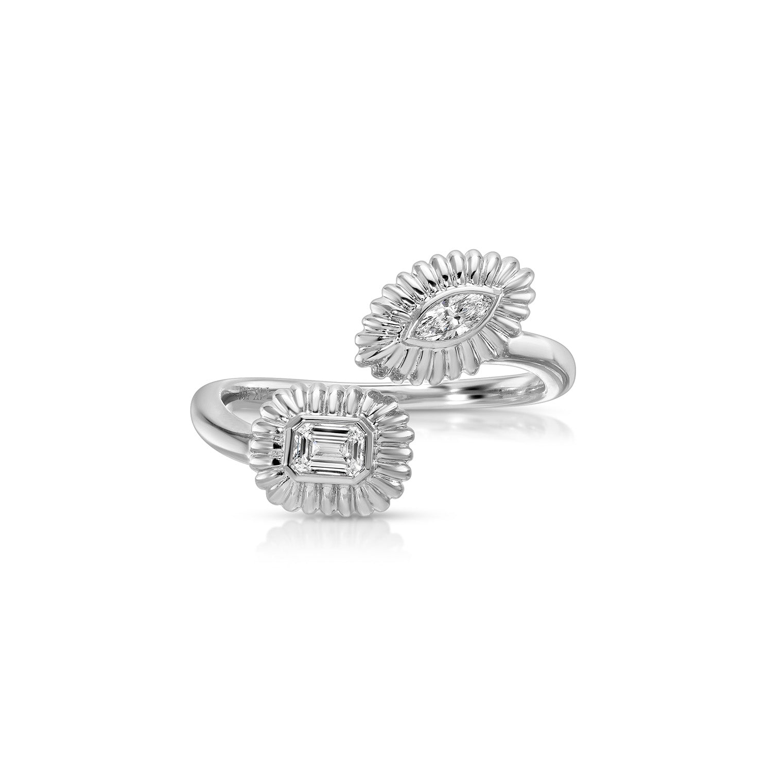 Fluted Emerald Cut And Marquise Diamond Wrap Ring — EF Collection®