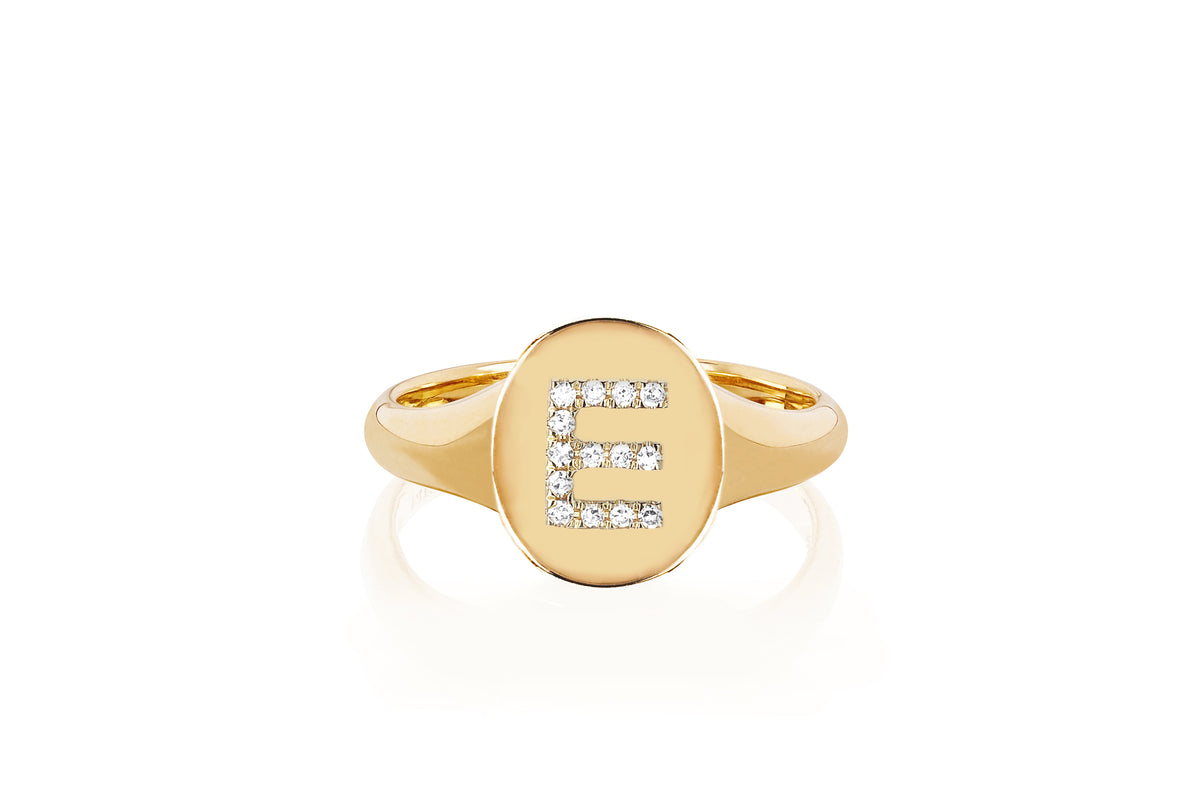 Gold & Diamond Initial Signet Ring — EF Collection®