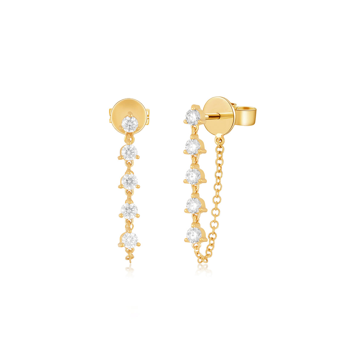 Multi Diamond Chain Stud Earring | 14k Gold | EF Collection — EF Collection®
